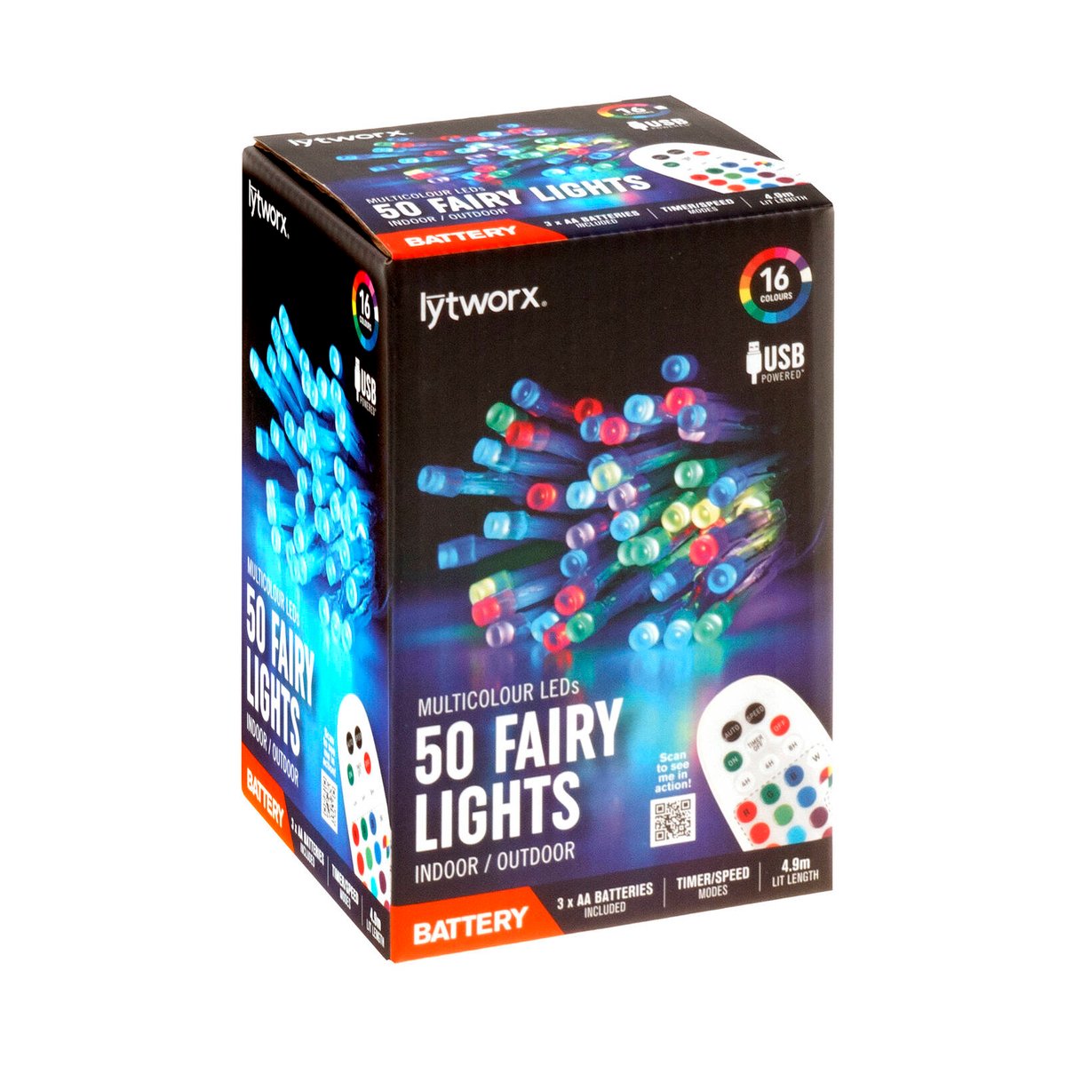 Lytworx Multicolour Battery/USB Powered Fairy Lights - 50 Pack ...