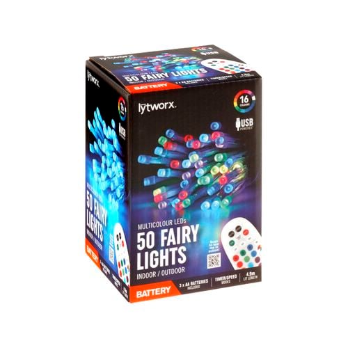 Lytworx Multicolour Battery/USB Powered Fairy Lights - 50 Pack ...