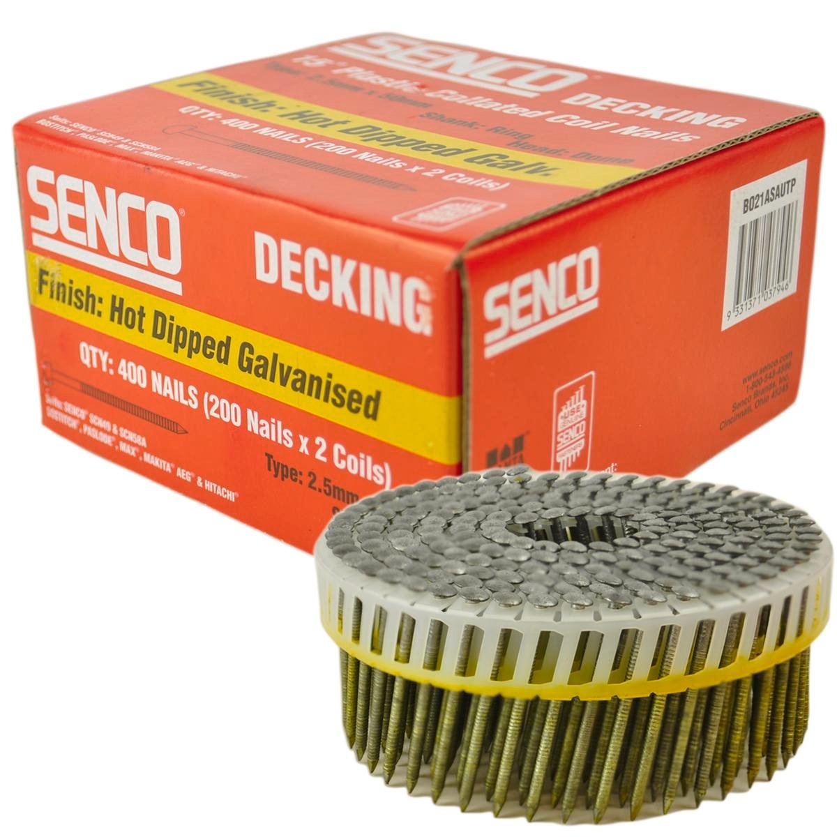 Senco 50 x 2.5mm Collated Coil Nail Dome Head Ring Shank - 400 Pack ...