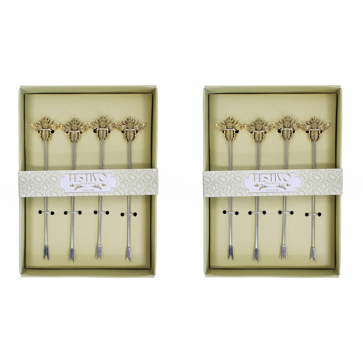 2x LVD 4pc Metal 14.5cm Cocktail Pick Stick Set - Silver/Gold ...