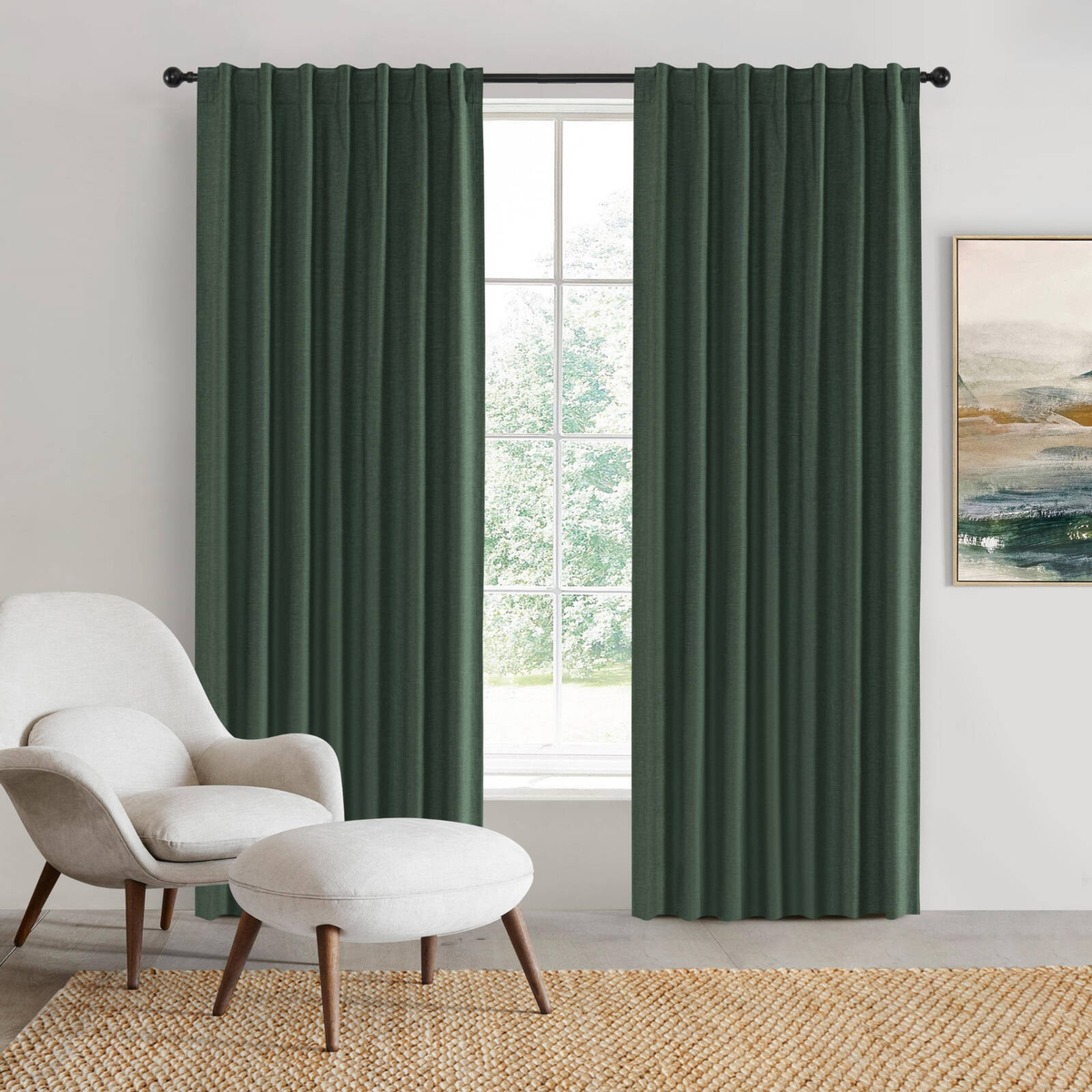 Sherwood Home 100% Blockout Concealed Tab Top Curtain Pair Forest Green ...