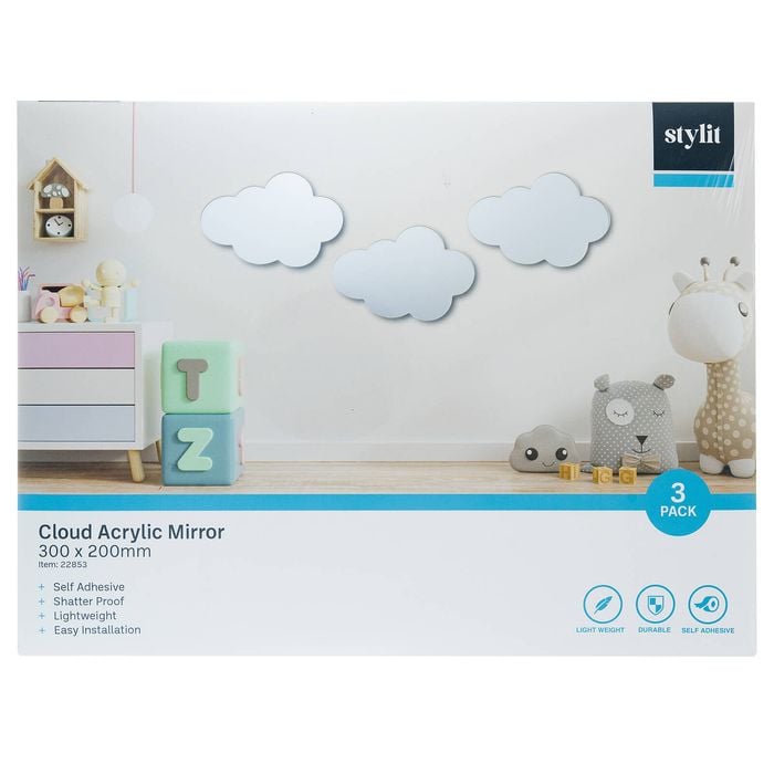 Stylit 300 x 200mm Cloud Acrylic Mirror - 3 Pack - Bunnings Australia