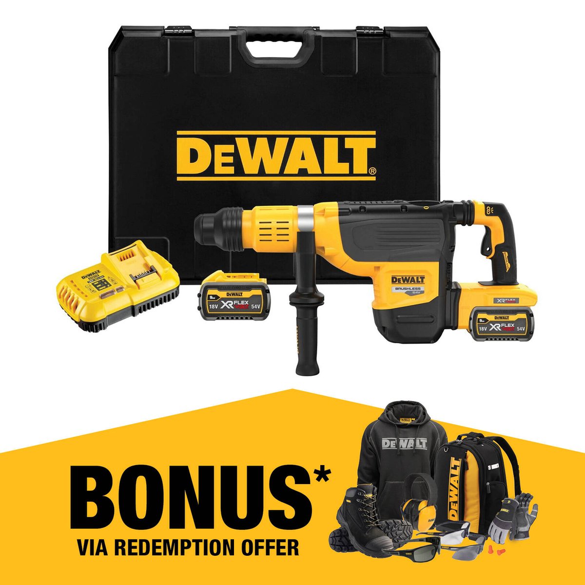 DeWALT 54V 9.0Ah FlexVolt XR Li-ion Cordless 52mm SDS-Max Rotary Hammer ...