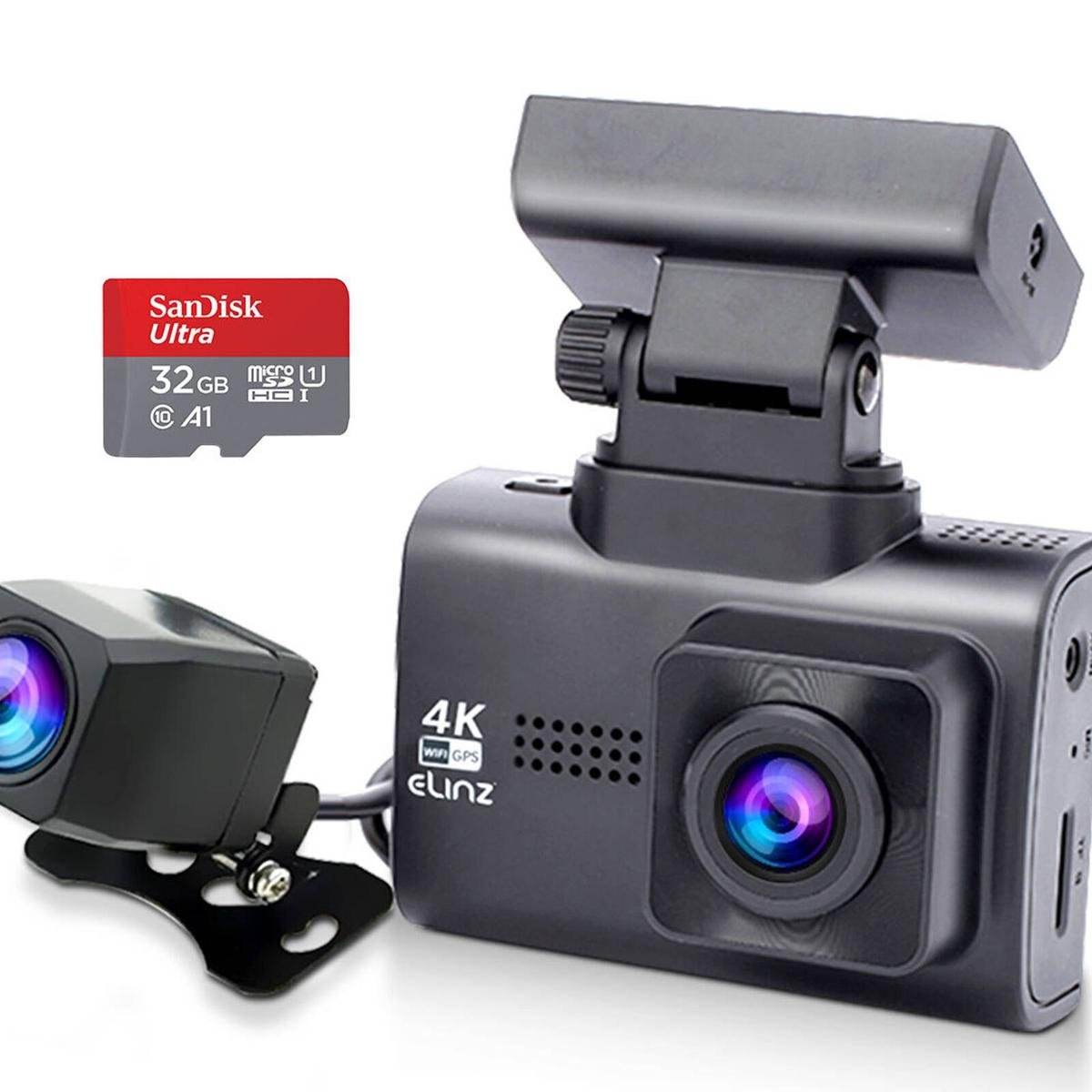 Elinz 4K 2K Dual Dash Cam WiFi GPS Dashboard Camera Recorder WDR Night ...