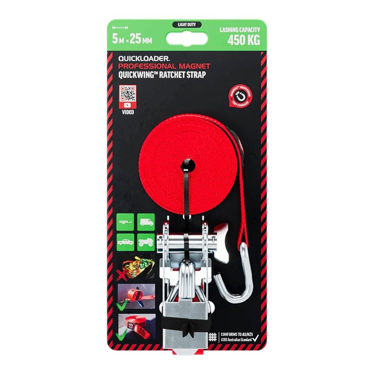 Quickloader Ratchet Tie Down Strap Hybrid 5m 450kg - Bunnings Australia