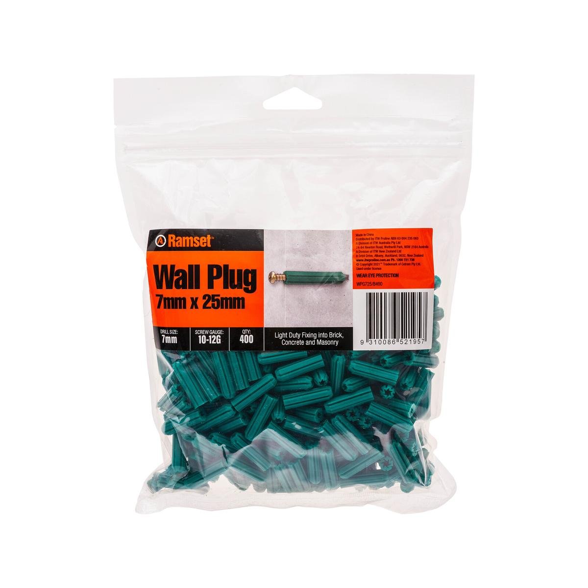 Ramset Green Wall Plugs 7 x 25mm Bg400 - Bunnings Australia