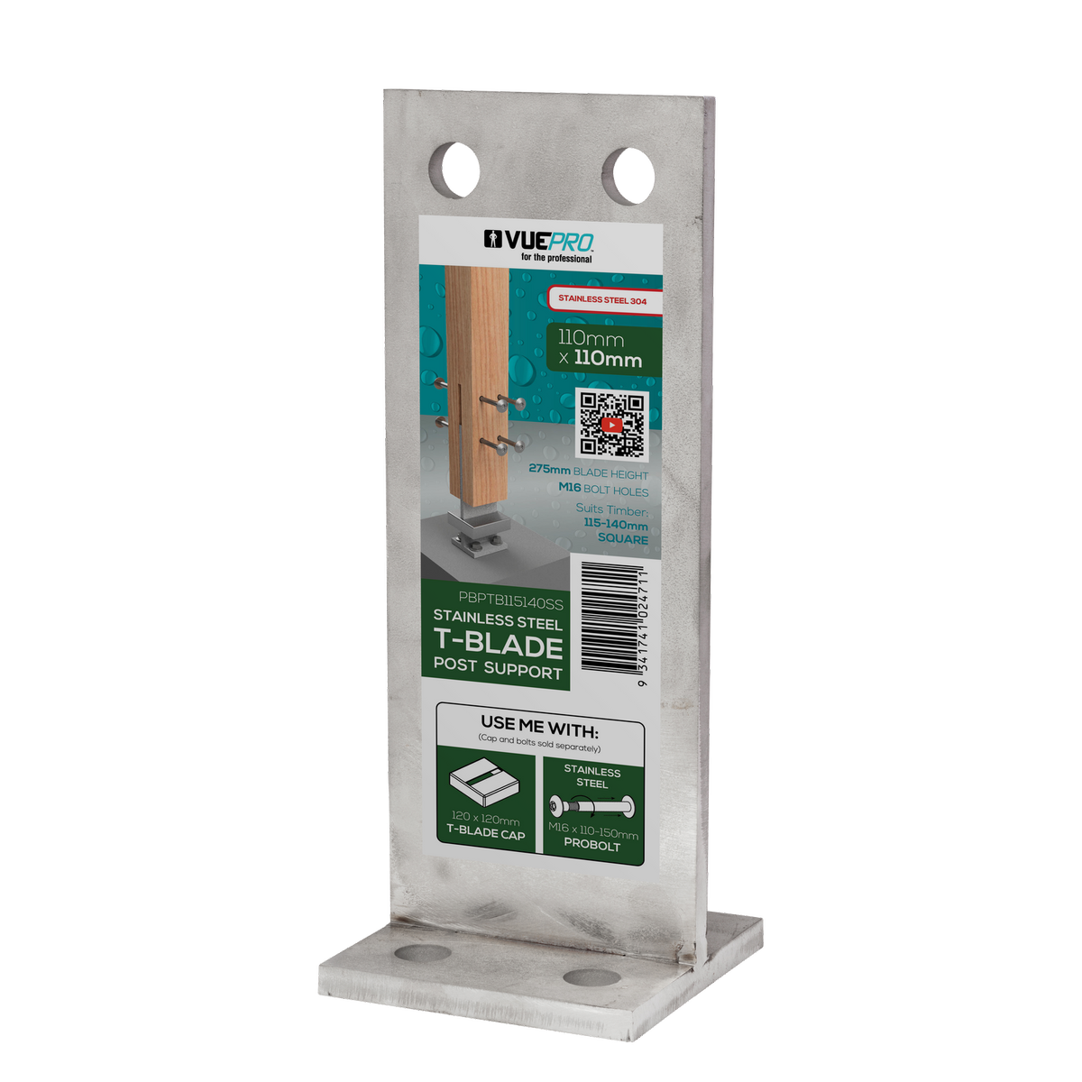 VUEPRO 110 x 110mm Stainless Steel T-Blade Post Support - Bunnings ...