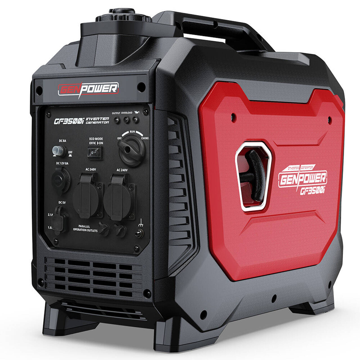 GENPOWER 3.5kW Peak 3kW Enclosed Inverter Generator, 2x15A, 12V, USB ...