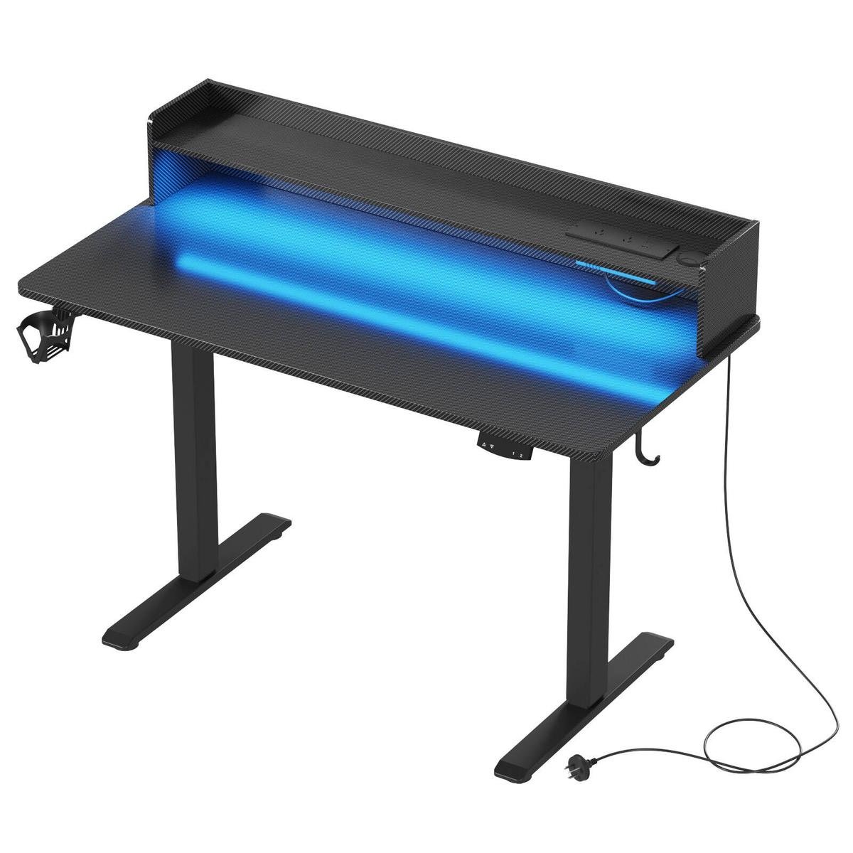 Advwin LED RGB Light Electric Standing Desk with Power Outlets ...