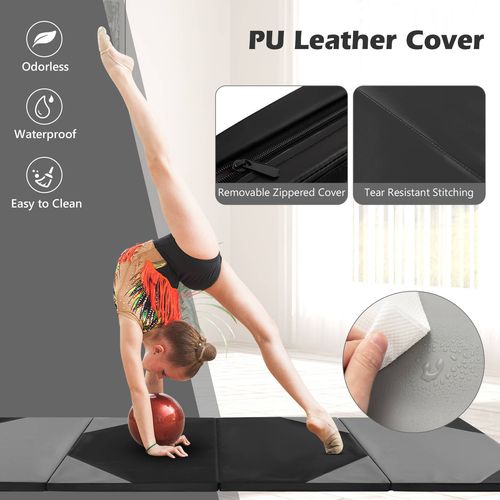 Costway Gymnastics Mat 4-Panel Folding PU Exercise Yoga Tumbling Mat Grey - Bunnings Australia