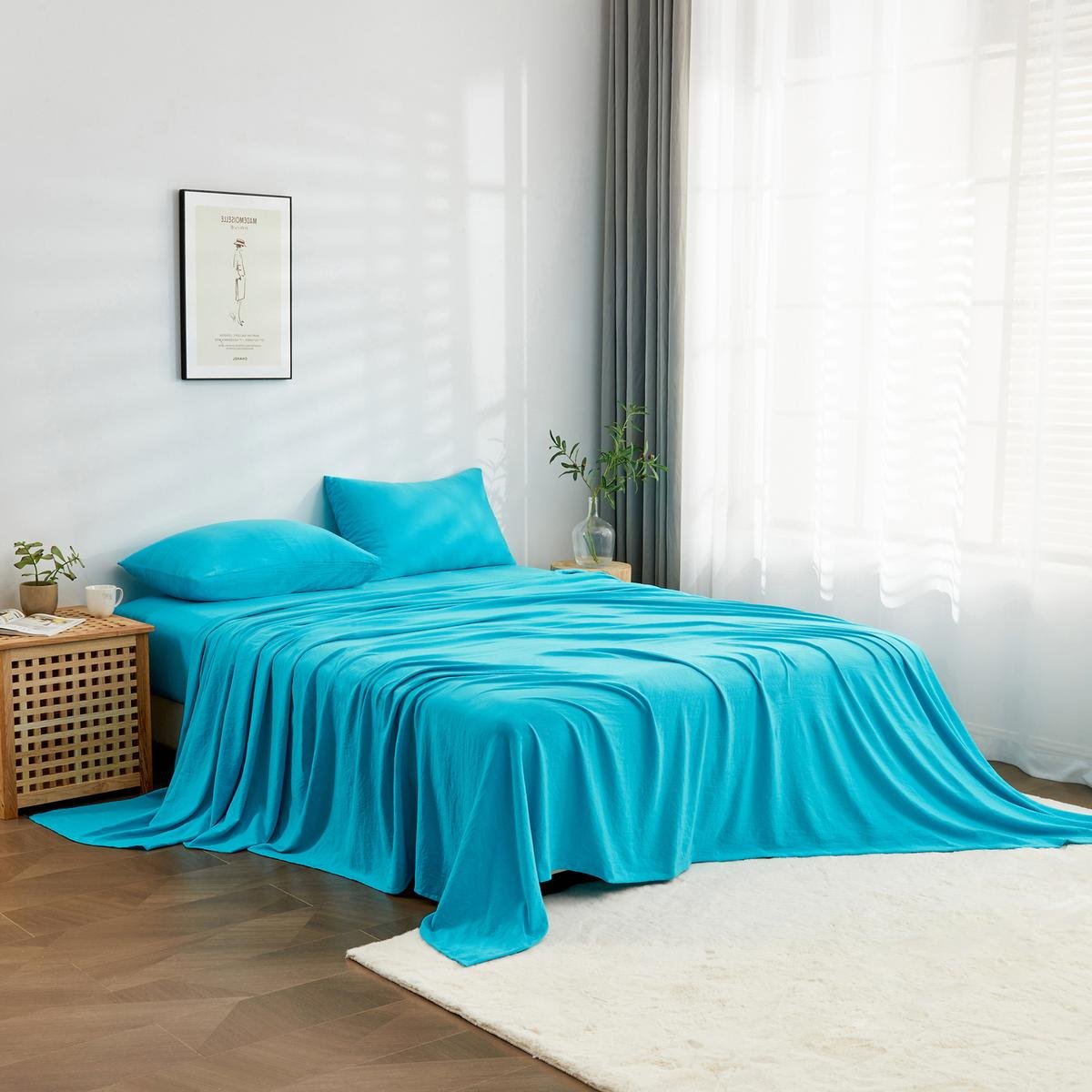 LINENOVA Pre Washed Microfiber Sheet Set - Double,Turquoise - Bunnings ...