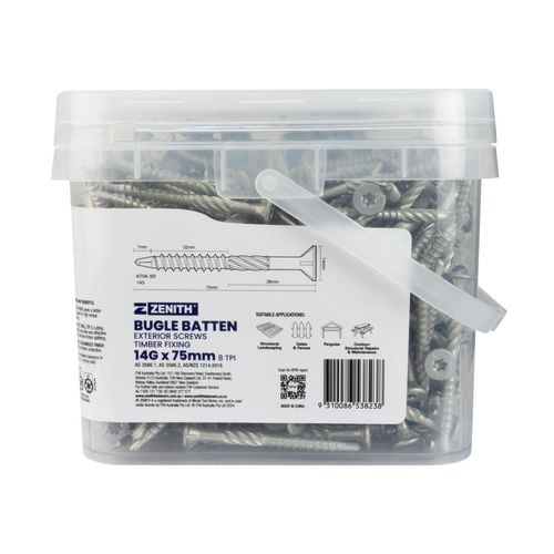 ZENITH 14G - 8 x 75mm Class 3 Galvanised Bugle Batten Screws - 500 Pack ...