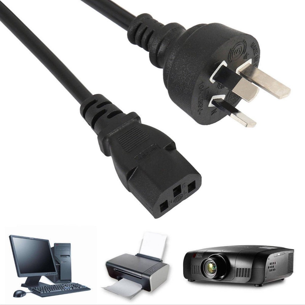 AU 3 Pin Mains Power Lead Cable Cord for PC Laptop Monitor Desktop ...