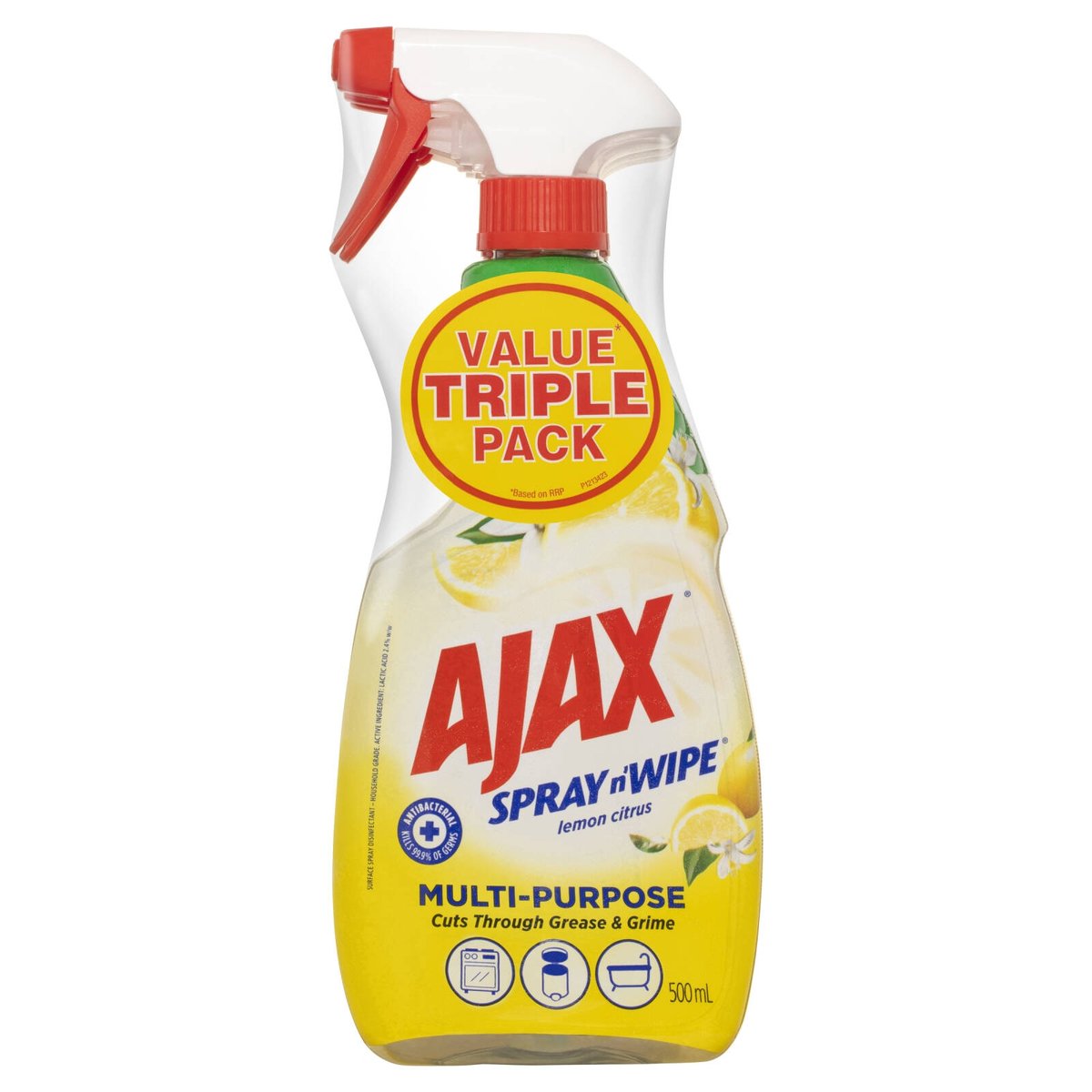 Ajax Spray n' Wipe 3 x 500mL Pack Lemon Citrus Antibacterial Cleaning ...