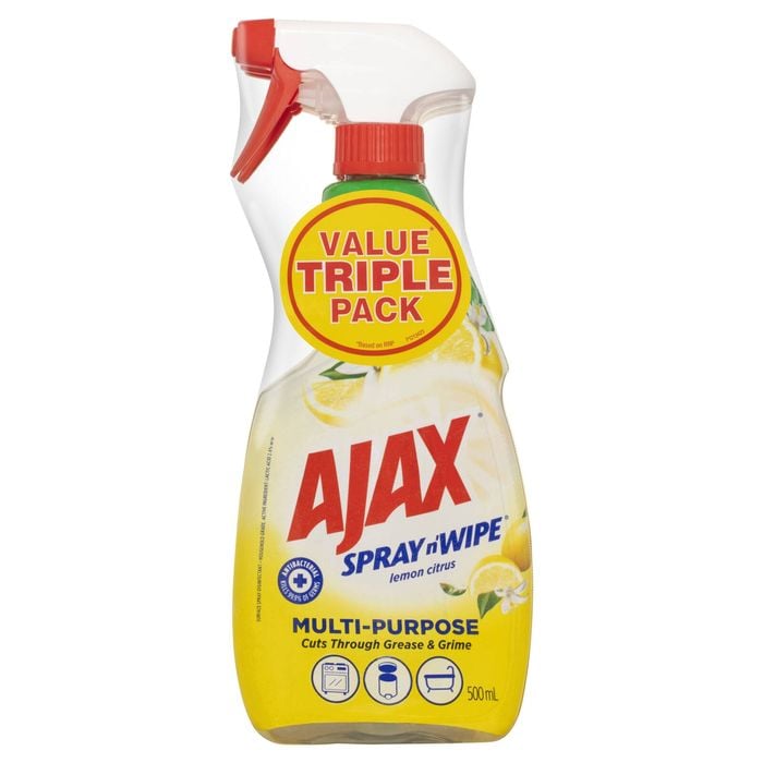 Ajax Spray n' Wipe 3 x 500mL Pack Lemon Citrus Antibacterial Cleaning Spray - Bunnings Australia