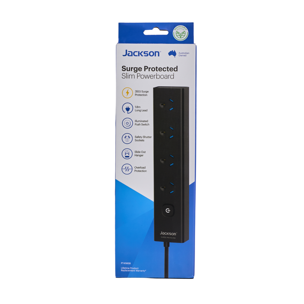 Jackson 4 Outlet Powerboard with Master Switch Black - Bunnings Australia