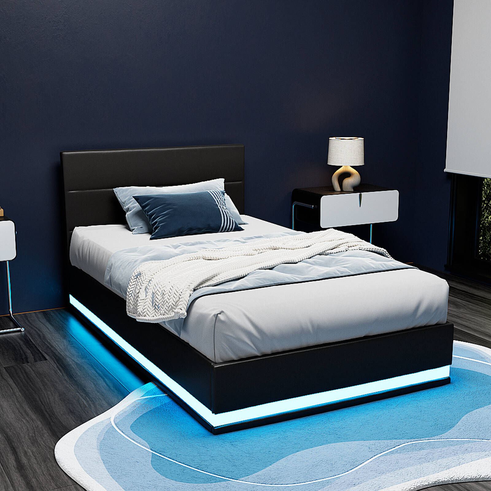 Artiss RGB LED Bed Frame King Single Size Gas Lift Base Storage Black Leather LUMI Bunnings Australia