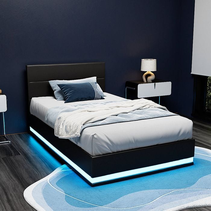 Artiss RGB LED Bed Frame King Single Size Gas Lift Base Storage Black Leather LUMI Bunnings Australia