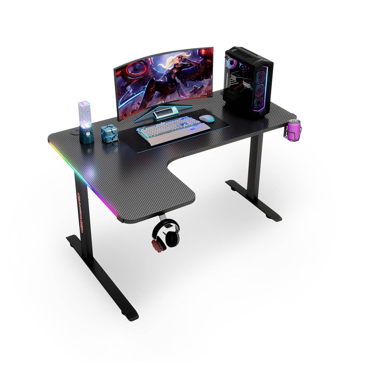 MIUZ 160cm RGB LED Gaming Desk Computer Home Office Writing Desk Racer ...