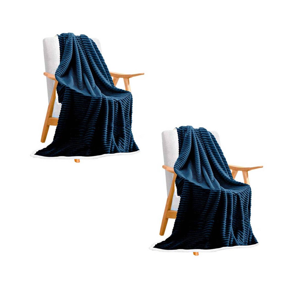 SOGA 2X Dark Blue Throw Blankets – Thick Double-Sided Flannel Fleece ...