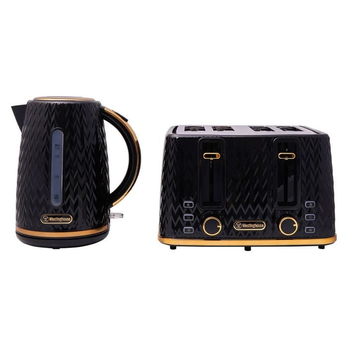 Westinghouse 1.7L Kettle & 4 Slice Toaster Pack Black/Gold Zig Zag ...