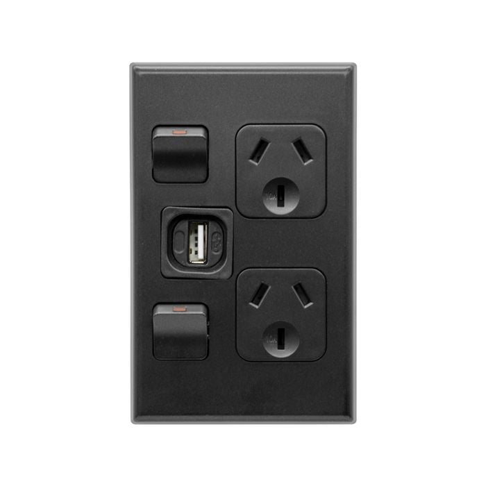 Deta Matte Black X7 Vertical Double Power Point with USB Charger ...