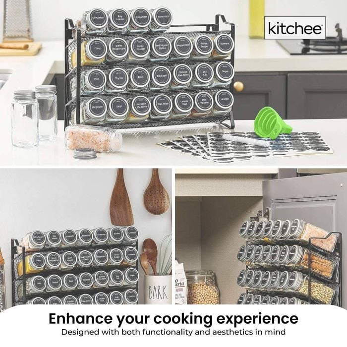 4 Tier Metal Spice Rack - Kitchen Pantry Herb Storage Organiser ...