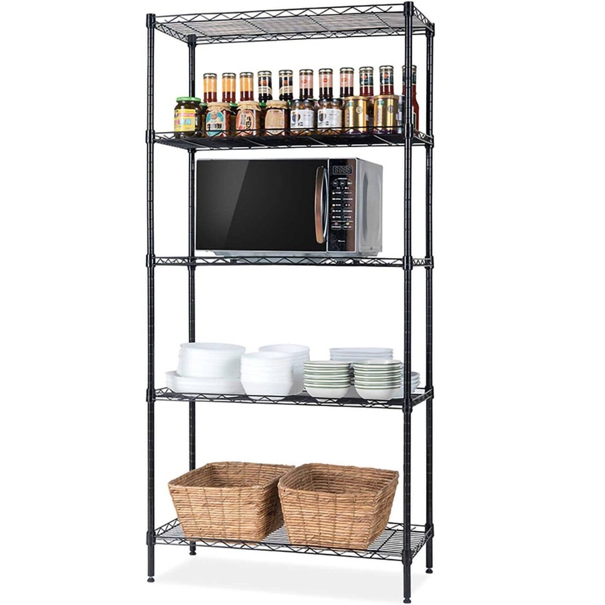Black 5-Tier Wire Storage Rack for Kitchen Organization - Bunnings ...