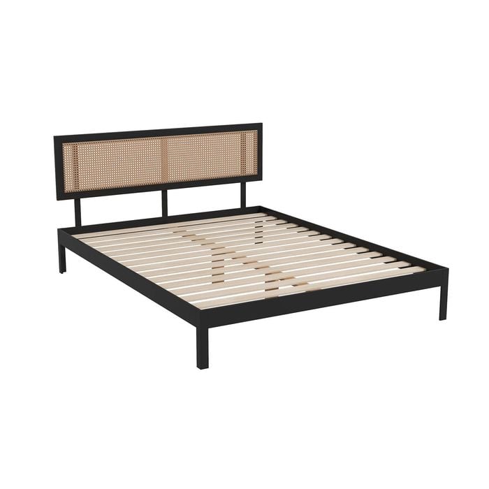 Casa Decor Tulum Platform Bed with Rattan Headboard King Black ...