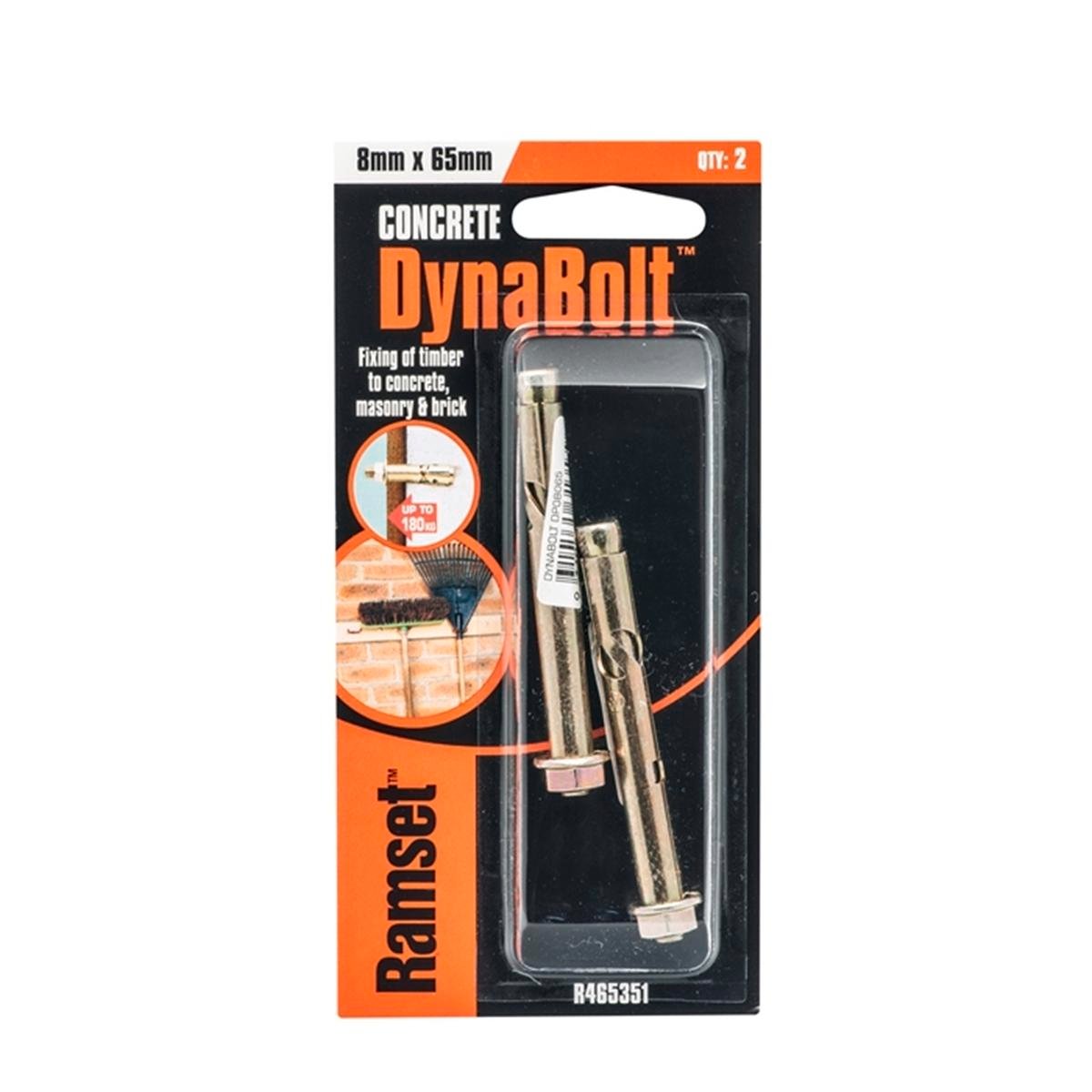 Ramset Dynabolt Hex M8 x 65mm Zinc Passivated 2pk - Bunnings New Zealand