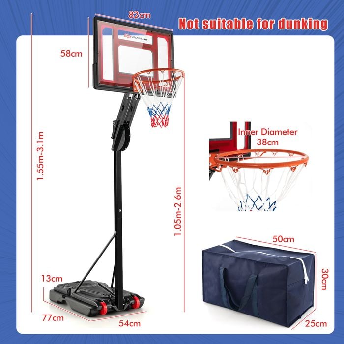 Costway Portable Basketball Hoop System Stand Adjustable Basketball ...