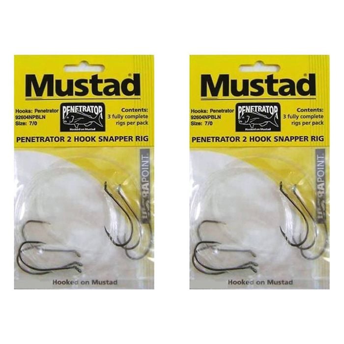 2x Mustad Penetrator Snapper 2 Hook Rig X 3 Chemically Sharpened Rigs ...