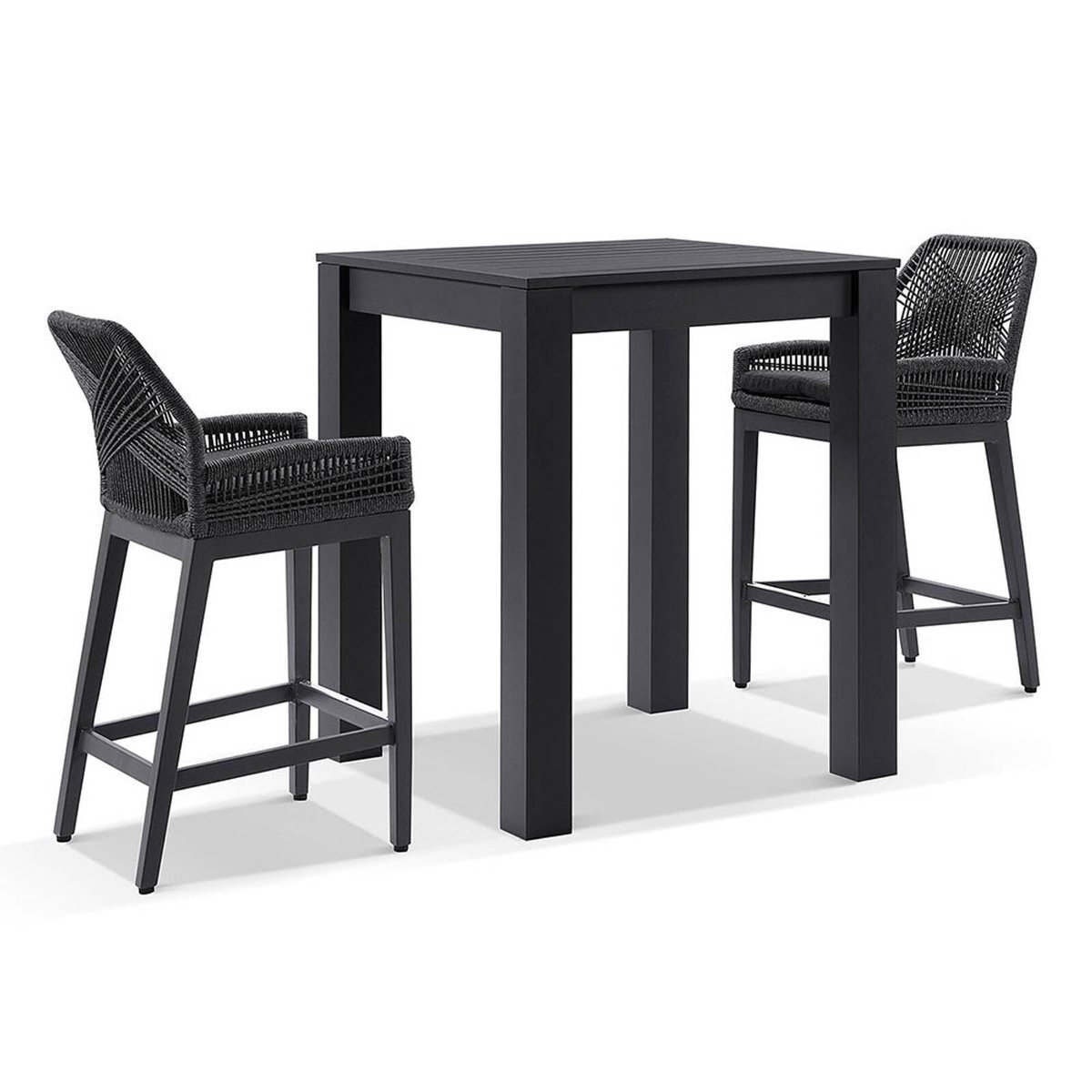 Santorini Outdoor Aluminium Square Bar Table With 2 Hugo Rope Stool 2 ...