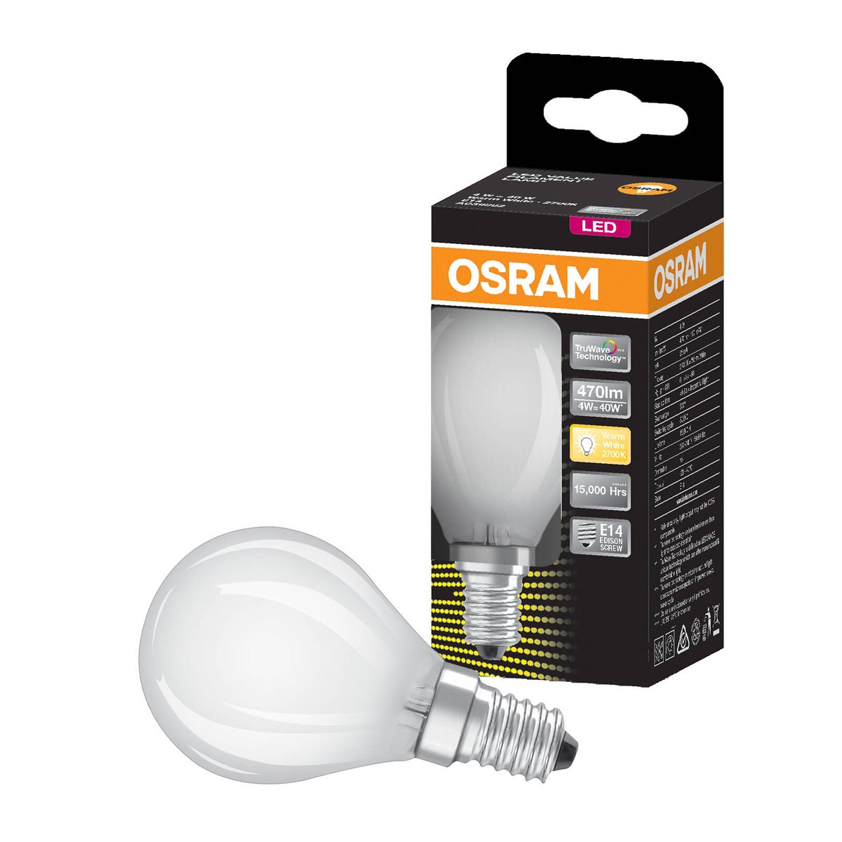 Osram E14 LED 470lm Frosted Warm White Fancy Round Filament 4W Light ...