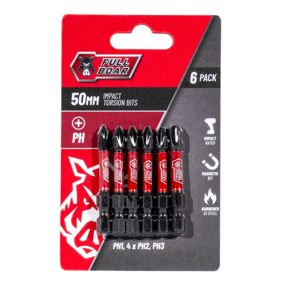 Full Boar PH x 50mm Impact Torsion Bit Set FPHSET-506 - 6 Pack ...