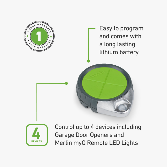 Merlin Four Button Water Resistant Key Ring Remote Control Garage Door ...