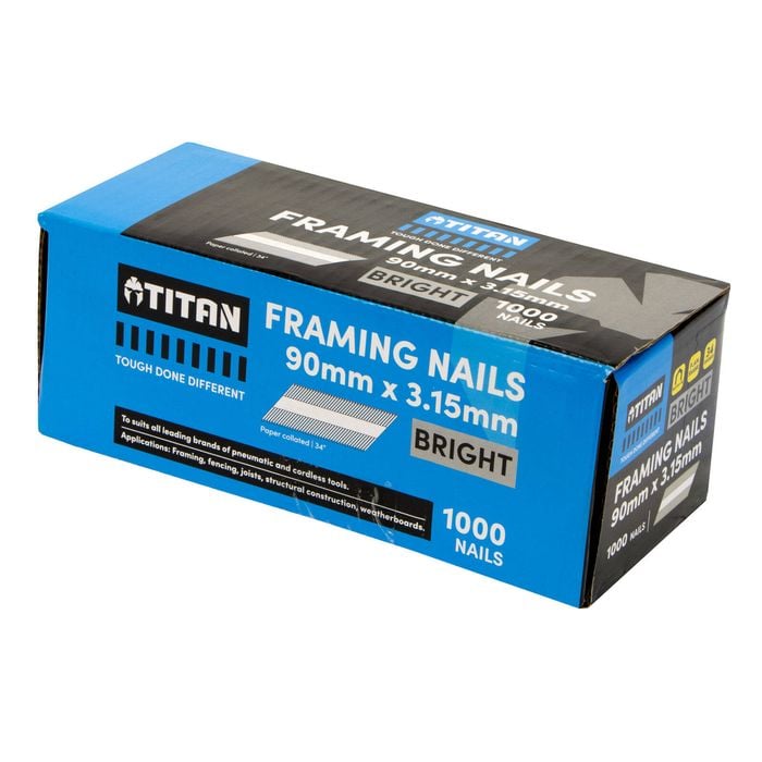 Titan 90x 3.15mm Bright Steel Collated Framing Nails - Box of 1000 ...