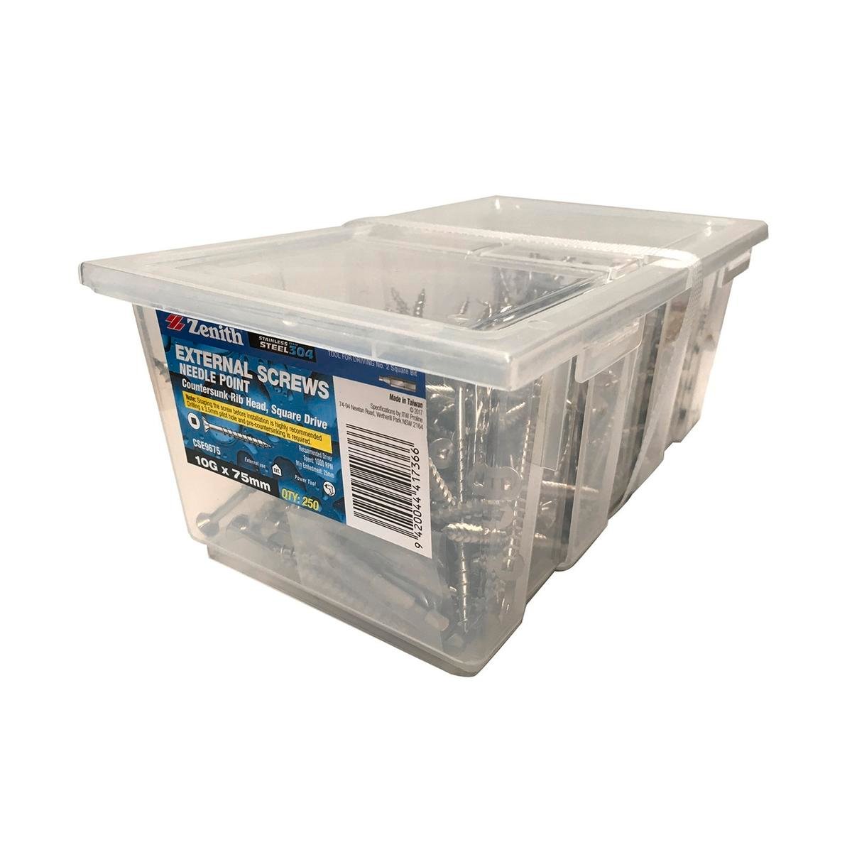 Zenith 10G x 75mm Stainless Steel 304 Square Drive External Screw - 250 ...