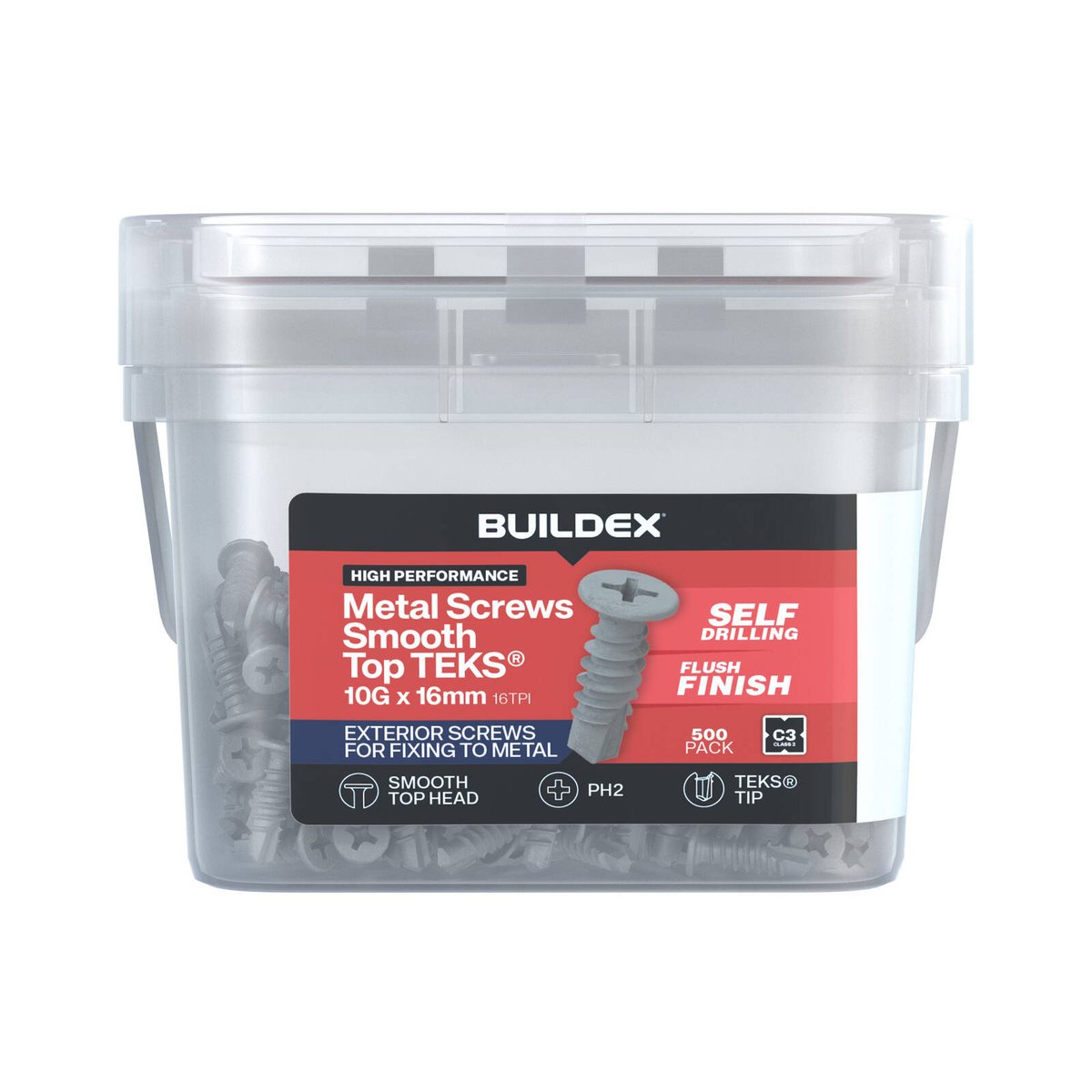 Buildex 10G x 16mm Class 3 Galvanised Smooth Top TEKS® Screws - 500 ...