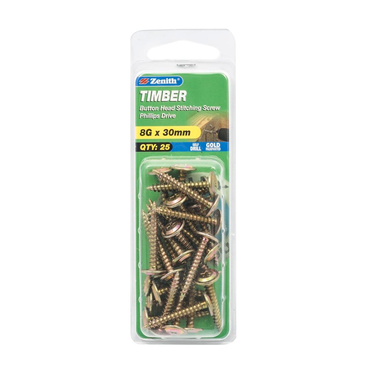 Zenith 8G x 30mm Button Head Timber Stitching Screws - 25 Pack ...