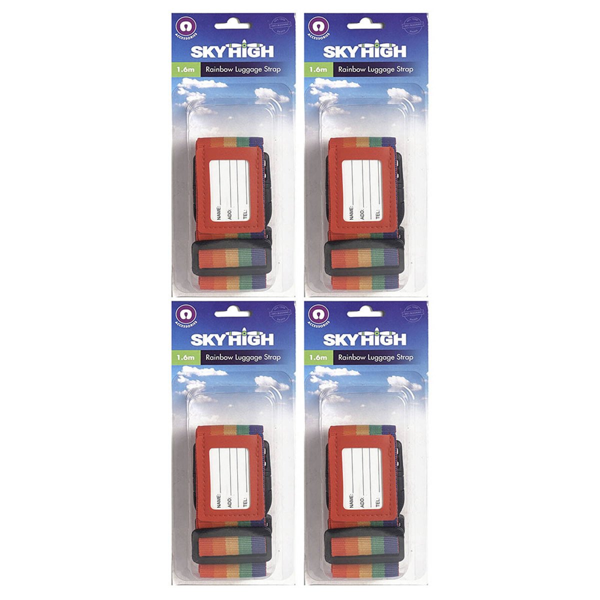 4PK Sky High Travel Rainbow Coloured Suitcase Luggage Strap Clip ...