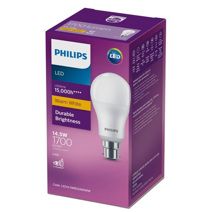 Philips A60 B22 LED 1700lm Warm White 14.5W Megabright Globe - Bunnings ...