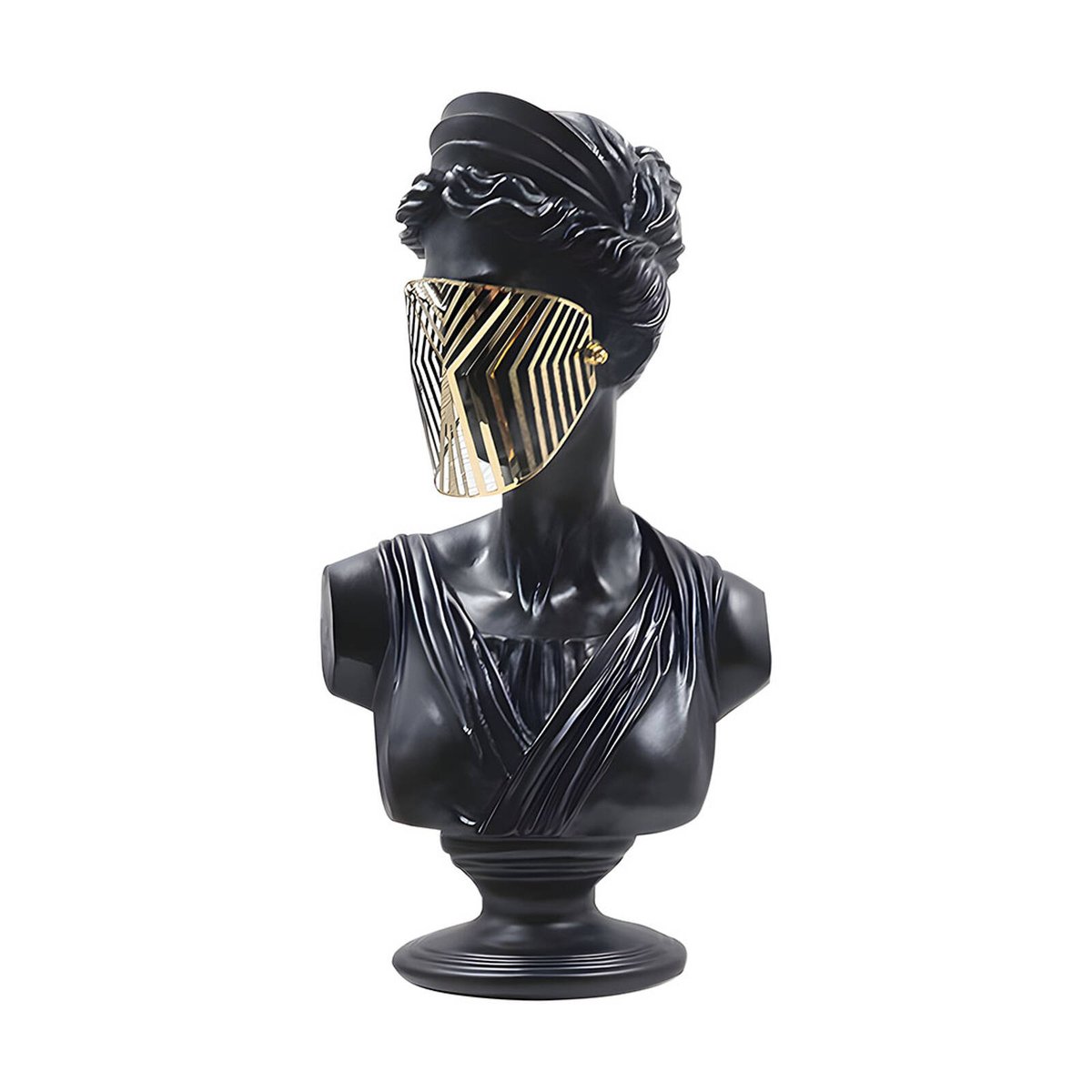 SOGA 40cm Black Resin Bust – Gold Striped Mask Home Sculpture ...