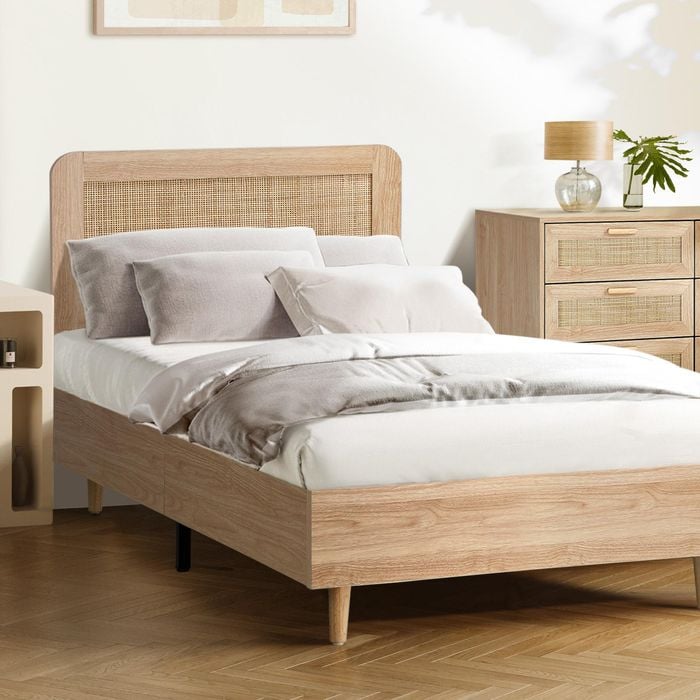 Oikiture Bed Frame King Single Size Wooden Bed Frame Rattan Bedhead Bunnings Australia