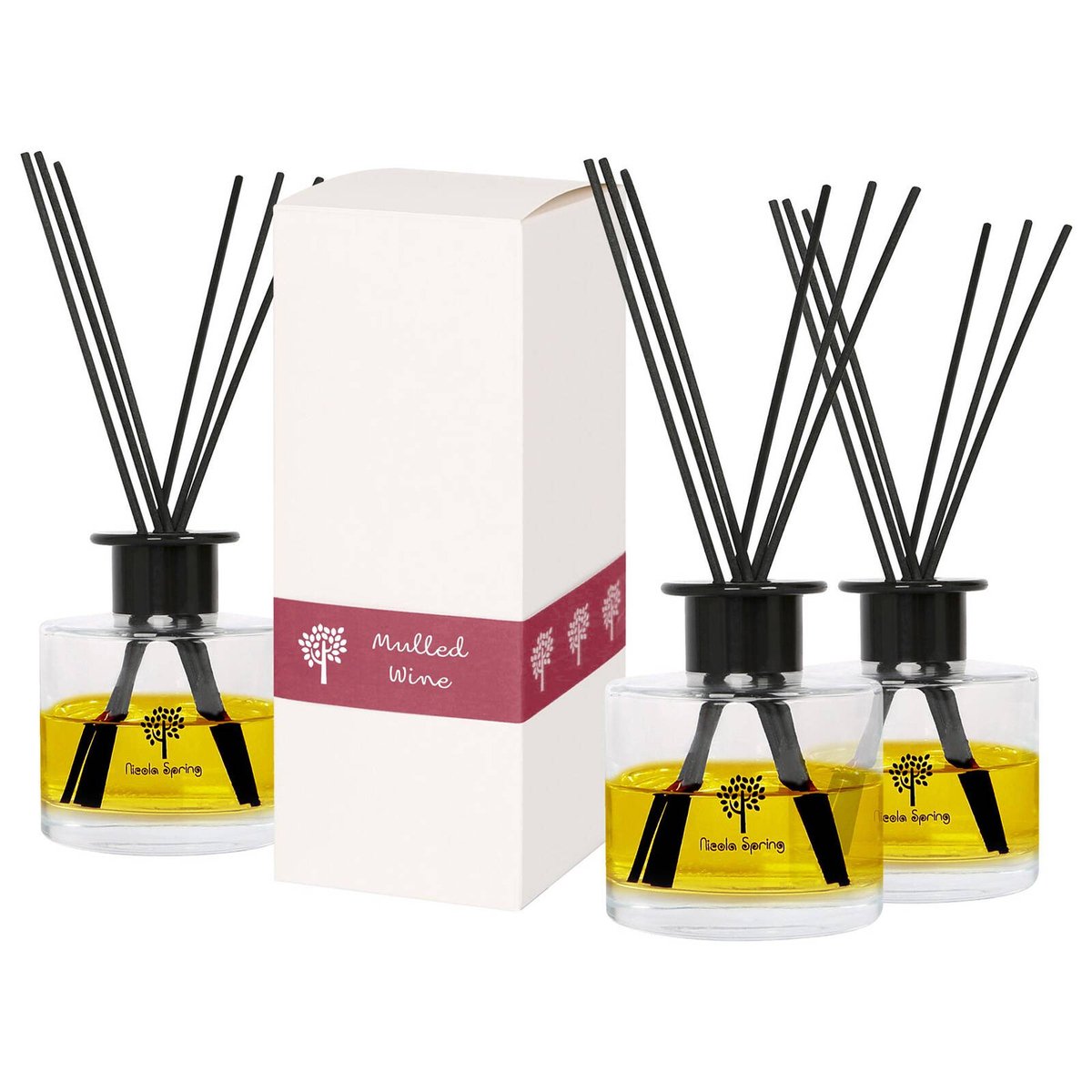 Nicola Spring Glass Reed Diffusers - 200ml - Mulled Wine - Pack of 3 ...