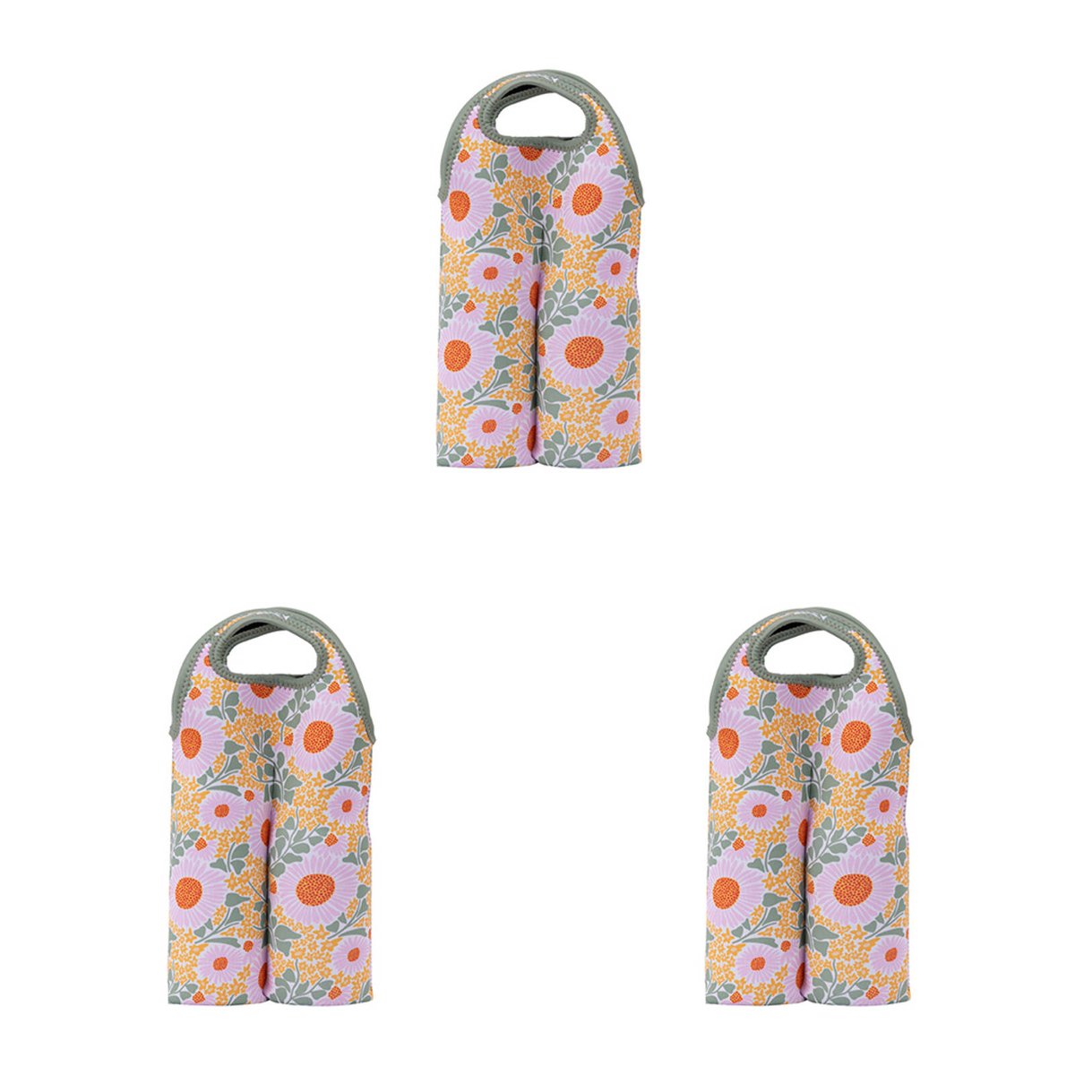 3PK Splosh Picnic Spring Floral Wine Cooler Insulated Bag 23x37cm ...