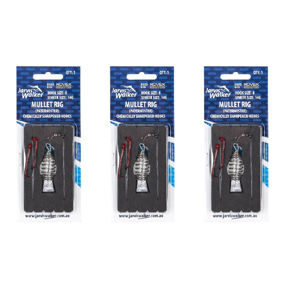 3x Jarvis Walker Paternoster Mullet Rig with 14g Spring Sinker Size 8 ...
