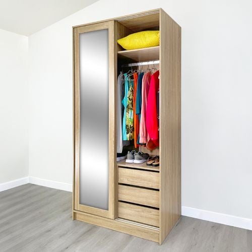 Practa 2 Door Mirror Sliding Robe Oak - Bunnings Australia