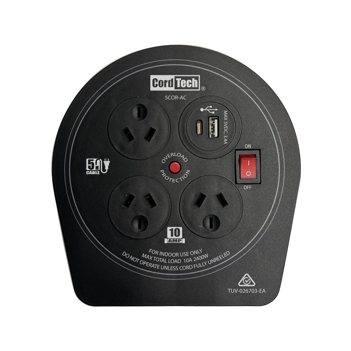 CordTech 5M 3 Outlet Cable Reel w/ USB (A+C) - Bunnings Australia