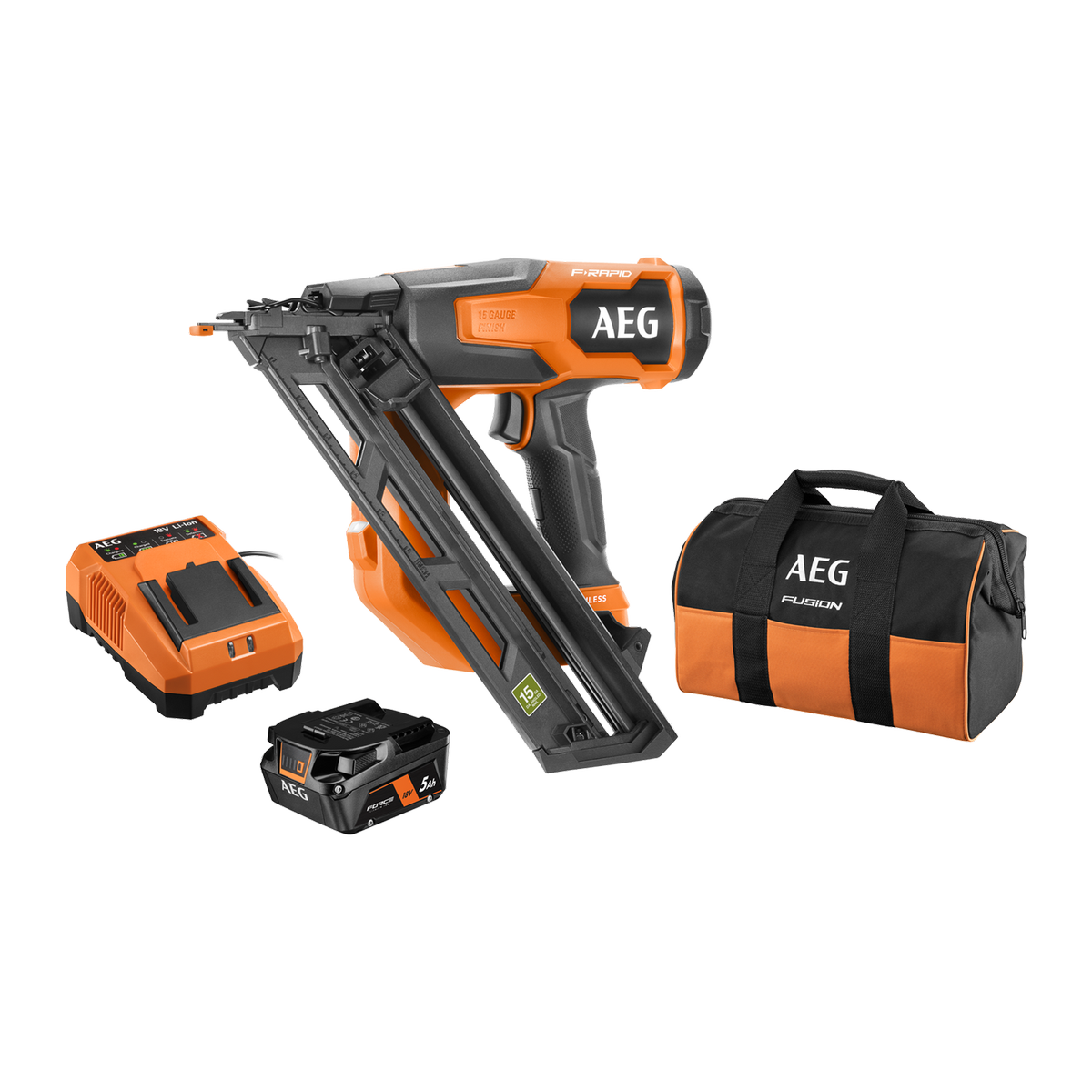 AEG 18V F-RAPID 15GA DA Angled Brad Nailer 5Ah FORCE Kit - Bunnings ...